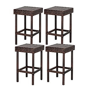 FRITHJILL Patio Bar Stool Set of 4, Outdoor Wicker 24-inch Bar Height Stools, Brown Backyard Rattan Chair