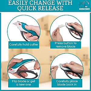 Box Cutter Retractable Utility Knife - Heavy Duty Box Cutter Knife Cardboard Cutter - Box Opener Razor Blades Utility Knife - Box Knife Carpet Cutter with 5 Sharp Blades