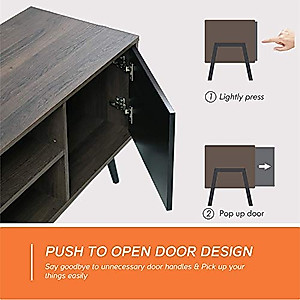 WAMPAT Mid Century Modern TV Stand for TVs up to 65 inches, Wood TV Console Media Cabinet with Storage, Entertainment Center for Living Room Bedroom, Black, 60 inch