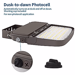 Xbuyee 150W LED Parking Lot Light with Dusk to Dawn Photocell, Dimmable Commercial Outdoor Shoebox Lights with Trunnion Mount, 130LM/W 5000K 100-277V IP65, Power Selectable (75W/100W/150W) ETL Listed