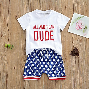 FYBITBO Baby Boy 4th of July Outfits Short Sleeve Tee Shirt and Casual Shorts 2Pcs Fourth of July Summer Outfit (Stars and Striped Print, 6-12 Months)