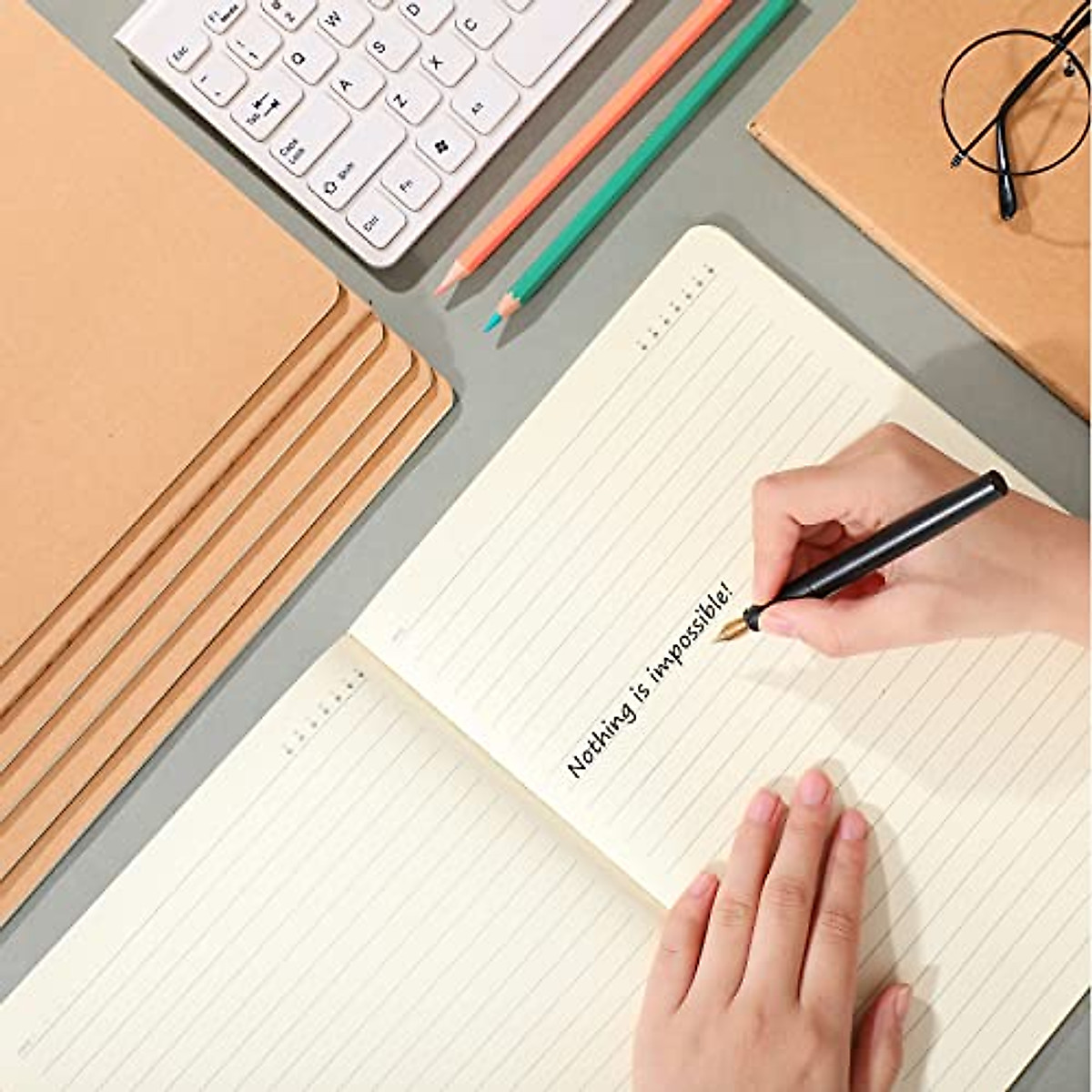 Gersoniel 24 Pack A4 Kraft Notebooks Kraft Brown Cover Lined Notebooks A4 Size Memo Diary Subject Notebooks Planner with Lined Paper 72 Pages, 8.5 x 11 Inch, for Travelers, Students, Office