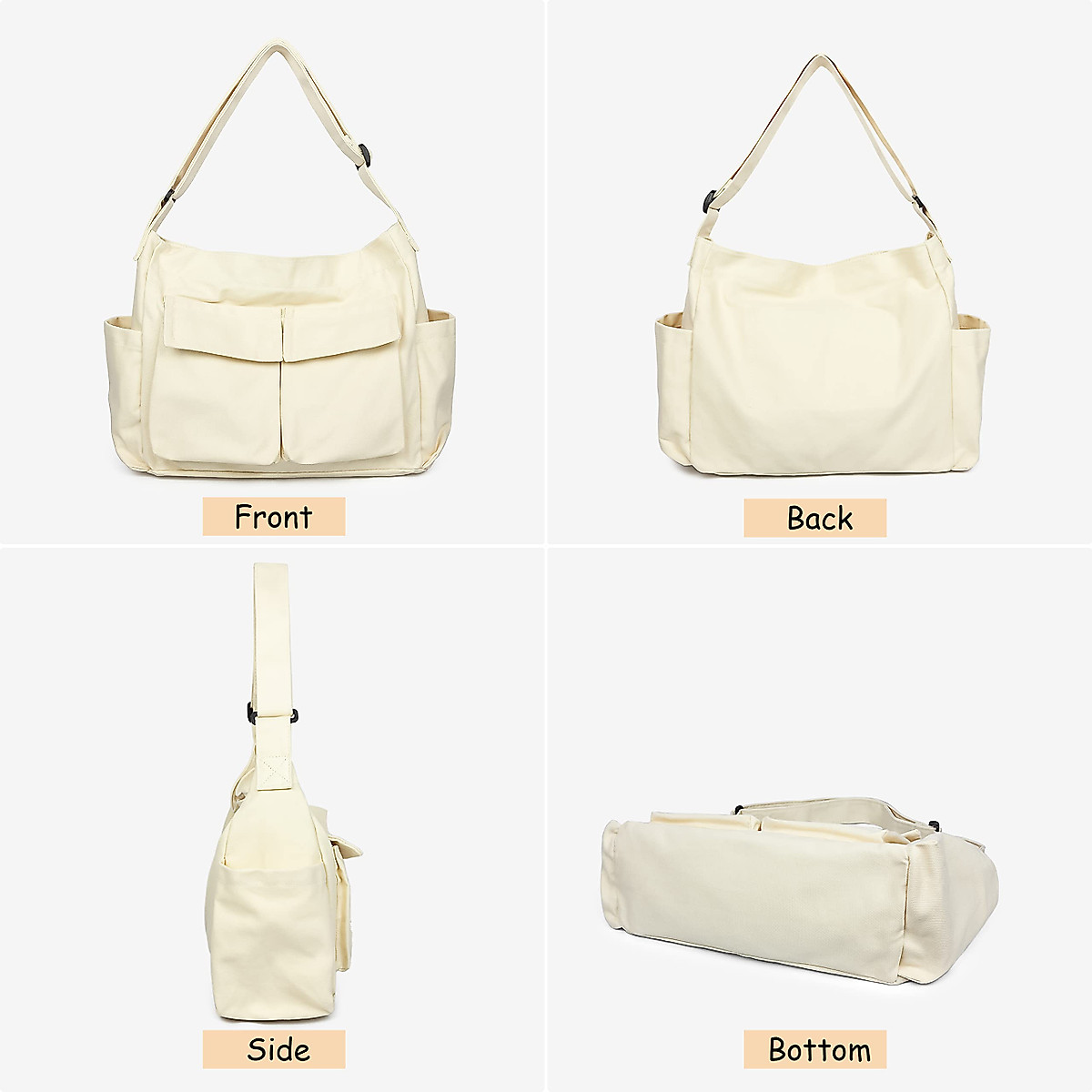 VOLGANIK ROCK Large Canvas Tote Bag with Multi Pockets Lightweight Hobo Crossbody Handbag Shoulder Purse for Women & men