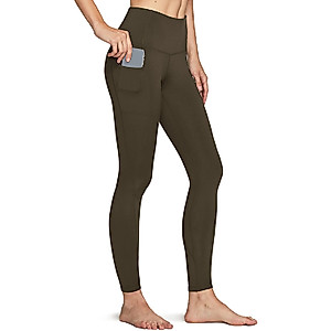 ATHLIO Women's Thermal Yoga Pants, High Waist Warm Fleece Lined Leggings, Winter Workout Running Tights, Thermal Pocket Black/Olive, X-Small