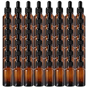 Kingrol 48 Pack Amber Glass Bottles with Glass Eye Dropper, 1 oz Dropper Bottles for Essential Oils, Perfumes, Aromatherapy, Chemistry Lab Chemicals