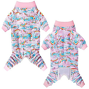 PriPre Dogs Surgery Recovery Suit Unicorn Printed Long Sleeve Shirts Soft Pajamas Onesie Jumpsuit Prevent Licking Dogs Shedding Suit for Large Dogs(Pink,2XL)