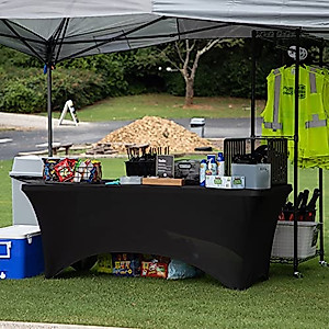 Nobed HHT 4 Packs Black Spandex Table Cloth for 6 Foot Rectangle Folding Tables, Wrinkles-Free Stretchable Black Spandex Table Covers for Party Birthday Picnic Receiption Event Displays