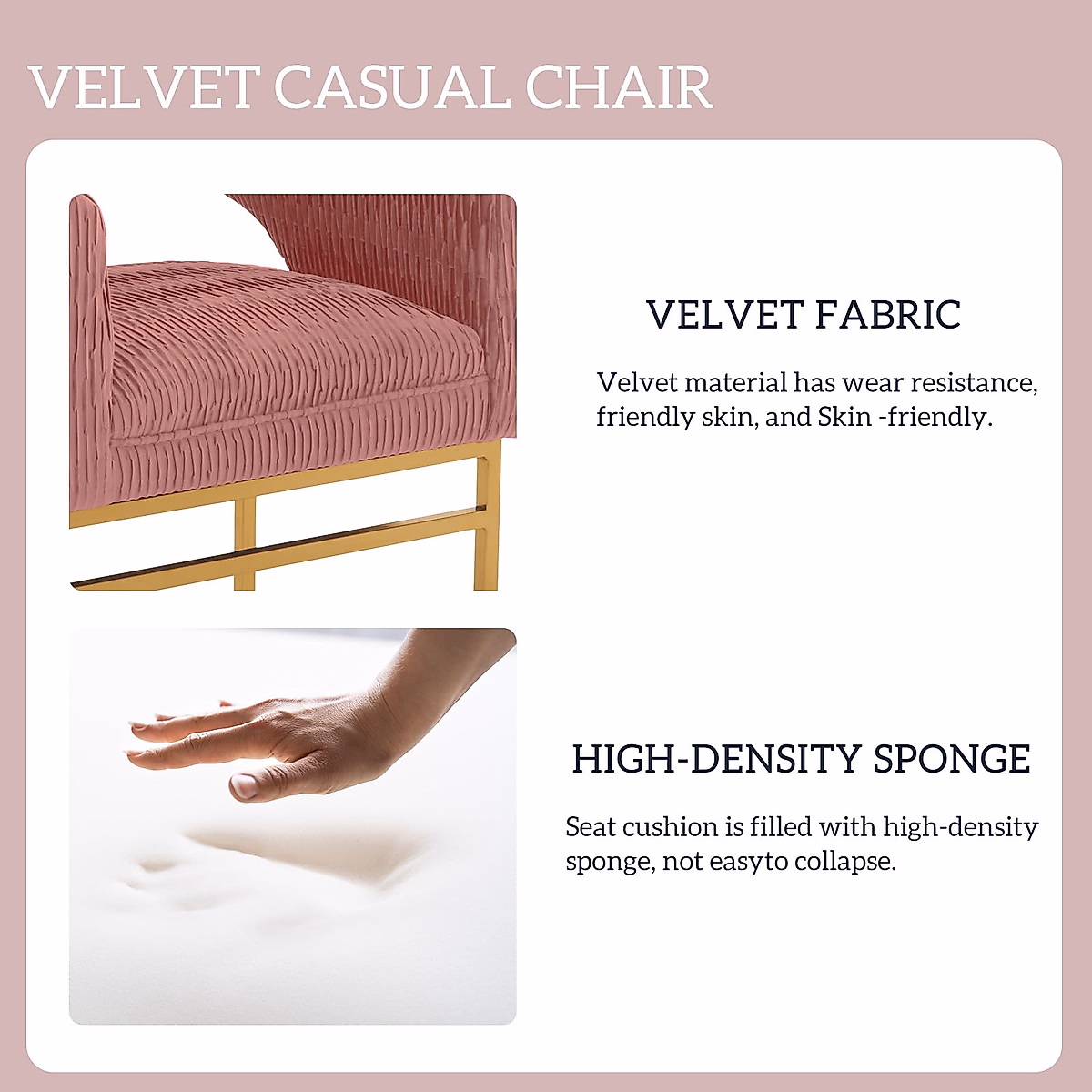 MOJAY Modern Accent Chair,Comfy Velvet Upholstered Hollow Backrest Barrel Chair Single Sofa Reading Chair with Golden Metal Base for Living Room Bedroom Vanity Room