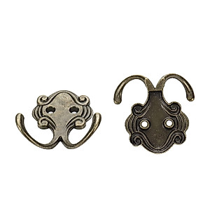 Coshar 8 pcs Bronze Hook Antique Hook Double Prong Hook for Hanging Towel Coat Scarf Key and Cap