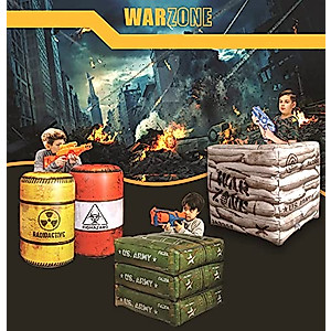 Pack of 4 Combat Battlefield Inflatables + Pack of 2 Barrels Inflatable Compatible with Nerf. Laser Tag Warzone