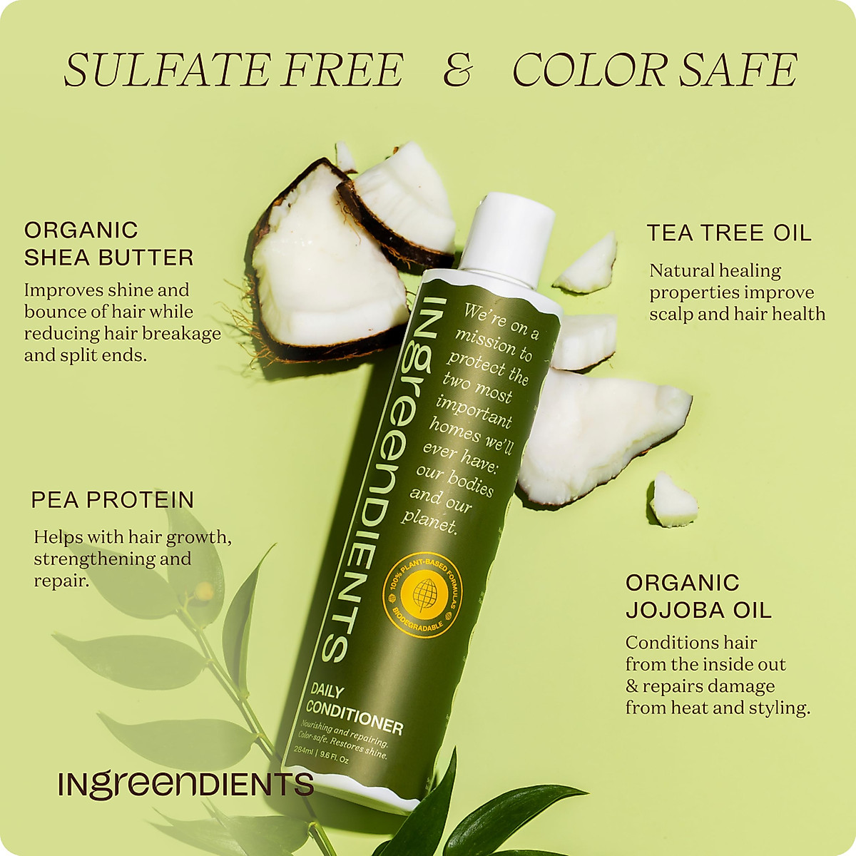 Ingreendients Tea Tree Hair Conditioner - Organic, Sulfate-Free, Color-Safe, Silicone-Free, Cruelty-Free, with Shea Butter and Jojoba Oil