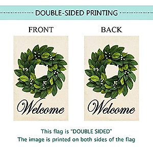 Baccessor Spring Summer Welcome Wreath Garden Flag Magnolia Leaves Small Yard Flag Vertical Double Sided Burlap Farmhouse Seasonal for Lawn Outdoor Outside Decoration 12 x 18 Inch