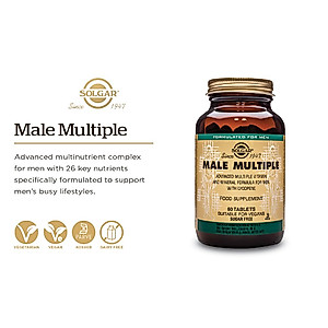 Solgar Male Multiple, 180 Tablets - Multivitamin, Mineral & Herbal Formula for Men - Advanced Phytonutrient - Vegan, Gluten Free, Dairy Free - 90 Servings