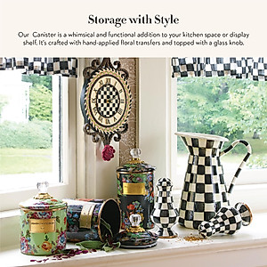 MACKENZIE-CHILDS Black Flower Market Enamel Canister, Floral Kitchen Storage Container with Lid, Medium