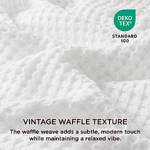 Bedsure Waffle Duvet Cover King - Moisture-Wicking Cotton Blend Rayon Derived from Bamboo Duvet Cover for Hot Sleepers, Cooling Bedding Set with a Vintage Charm, 3 Pieces (Coconut White, 104"x90")