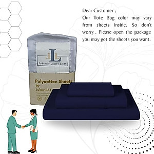 Lukeville Luxury Linen Camping Cot Sheet 30" x 80" x 9" - 3 Piece Cot Sheet Set - Narrow Twin/Camp Rvs Bunk/Guest Beds/Camping Cot/Travel Trailers/Spilt Queen Bed, Navy Blue Solid