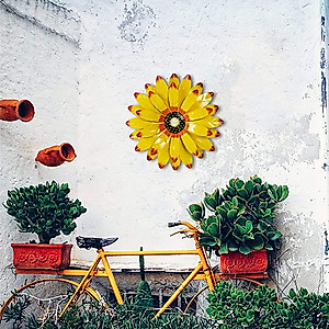 Dotlite Metal Sunflower Wall Art, 12 Inch Large Inspirational Wall Décor Metal Flower Hanging for Indoor Outdoor Home Bedroom Living Room Patio Garden Office, Yellow