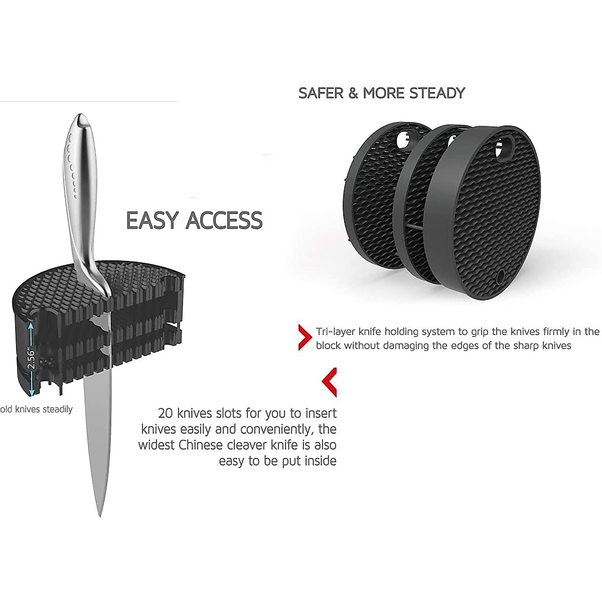 XXL Universal Knife Block Holder, 304 Stainless Steel Without Knives, Detachable for Easy Cleaning, Rust Proof