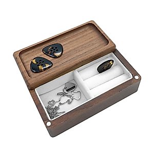 Musiin Luxury Walnut Wood Guitar Pick Holder - Sturdy Guitar Pick Storage Box Display Case Jewelry Box for Men Women Teens Adults - Ideal for Guitar Picks Accessories (Cuboid Style)