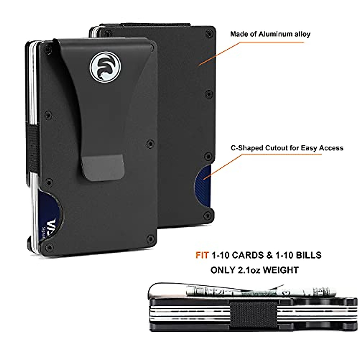 Coukula Minimalist Wallet for Men - RFID Blocking Metal Wallet - Engraved Skull Poker - Aluminum Slim Money Clip - Front Pocket Credit Card Holder - Tactical Wallet for Business Travel