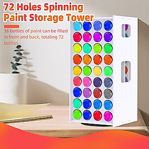 Craft Paint Rack, 72 Holes Paint Tower, Vertical 360° Craft Paint Organizer, Paint Organizer Holder with Handle, Paint Organizer Box for 2oz Paint Bottles
