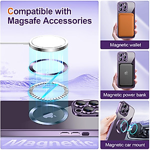 Hython for iPhone 14 Pro Max Case Glitter, Clear Magnetic Phone Cases with Camera Lens Protector [Compatible with MagSafe] Bling Sparkle Plating Soft TPU Slim Shockproof Protective Cover Women-Purple