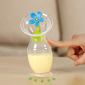 haakaa Manual Breast Pump Breastfeeding Pump Silicone Pump Milk Saver with Suction Base and Flower Stopper 100% Food Grade Silicone BPA Free (5oz/150ml) (Blue)