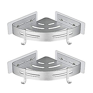 GRICOL Shower Shelf Corner Adhesive Bathtub Caddy Wall Mounted Bathroom No Drill Aluminum Basket Storage for Shampoo Kitchen Organizer with Razor Holder-2 Pack