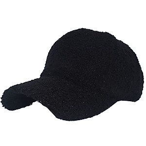Women Men Winter-Warm Baseball Caps Faux-Lamb-Wool Teddy-Fleece Baseball Hats Adjustable Outdoor Cap (M, Black)