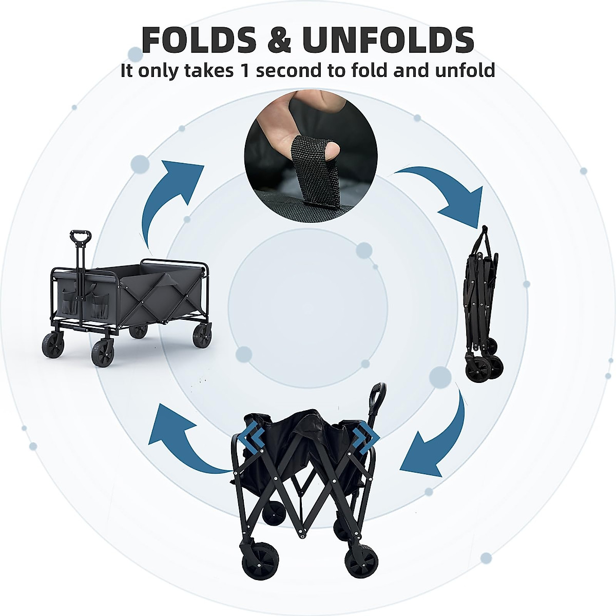 DreamQuest Collapsible Wagon Cart,Foldable Beach Wagon with All Terrain Wheels & Drink Holders Heavy Duty Portable Sports Wagon for Camping, Shopping, Garden and Beach