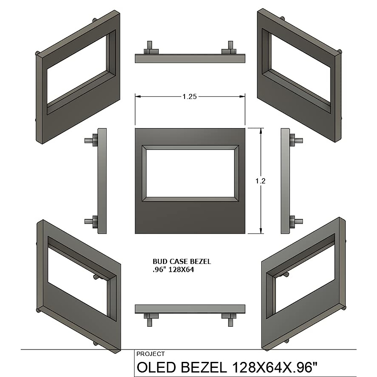 Bud Box PC-11478 Enclosure Bezel .96inch for OLED 128 x 64 Arduino / Raspberry Pi Project, Black