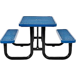 Global Industrial 4' Rectangular Expanded Metal Picnic Table, 48" L x 62" W,Blue