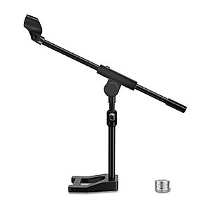 Mictop Desktop Microphone Stand, Adjustable Mic Stand with Boom Arm, Mic Clip Holder and 3/8" to 5/8" Screw Adapter for Dynamic Microphone and Blue Snowball, Blue Yeti, Kick Drums, Guitar Amps