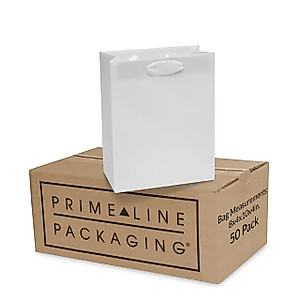 White Gift Bags with Handles - 8x4x10 Inch 25 Pack Designer Shopping Bags in Bulk, Small Gift Wrap with Fabric Ribbon Handle for Boutiques, Small Business, Retail Stores, Merchandise, Birthday Parties