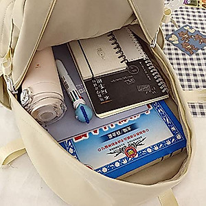 Kawaii Backpack for Teen Girls Aesthetic Student Bookbags with Cute pin bear pendant harajuku school nylon waterproof (black)