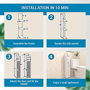 WOWZILLA Small Bathroom Storage Cabinet, White Bathroom Cabinet for Small Spaces, Next to Toilet Storage Slim Bathroom Organizers and Storage Cabinet with Shelves and Two Ventilation Door Holes