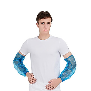 ZMDREAM Pack of 100 Disposable Plastic Sleeves Covers Arm Protectors Blue 16"