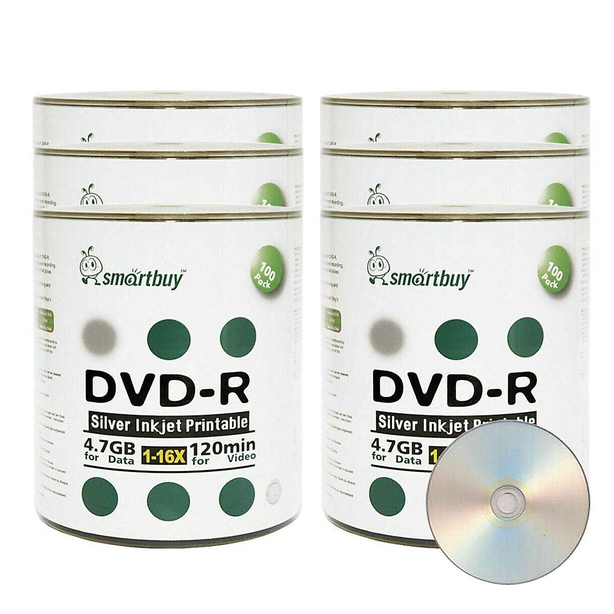 Smartbuy 600-disc 4.7gb/120min 16x DVD-R Silver Inkjet Hub Printable Blank Recordable Media Disc