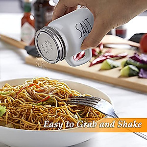 Salt and Pepper Shakers Set, 4 oz Glass Black White Salt Pepper Shaker Set with Stainless Steel Lid, Cute Modern Kitchen Decor, Ideal Gift for Thanksgiving Christmas