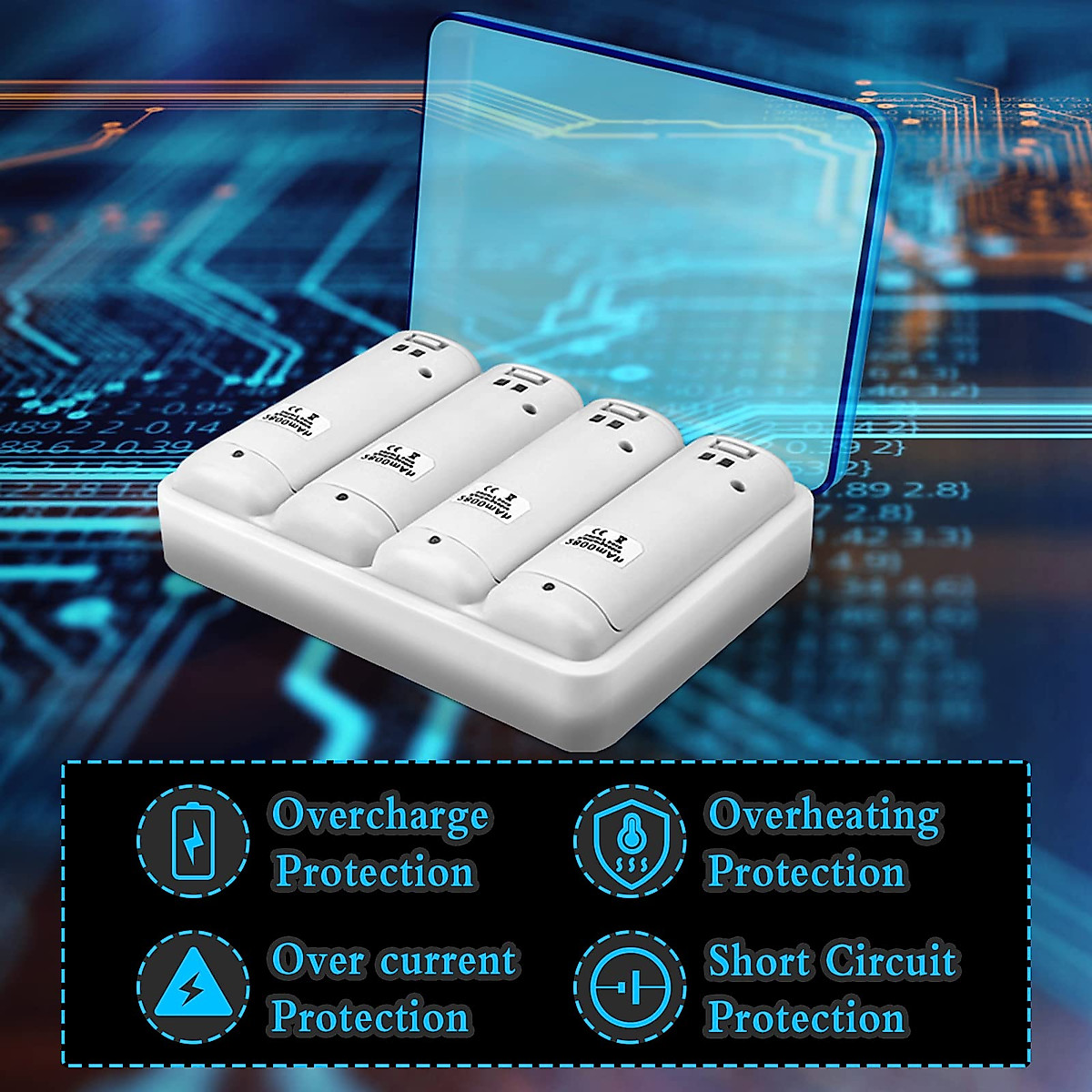 4-in-1 Charging Station for Wii & Wii U Remote Controller, 4 Pcs Rechargeable 2800 mAh Battery Packs with USB Cable Compatible for Wii/Wii U Remote Game Contoller (White)