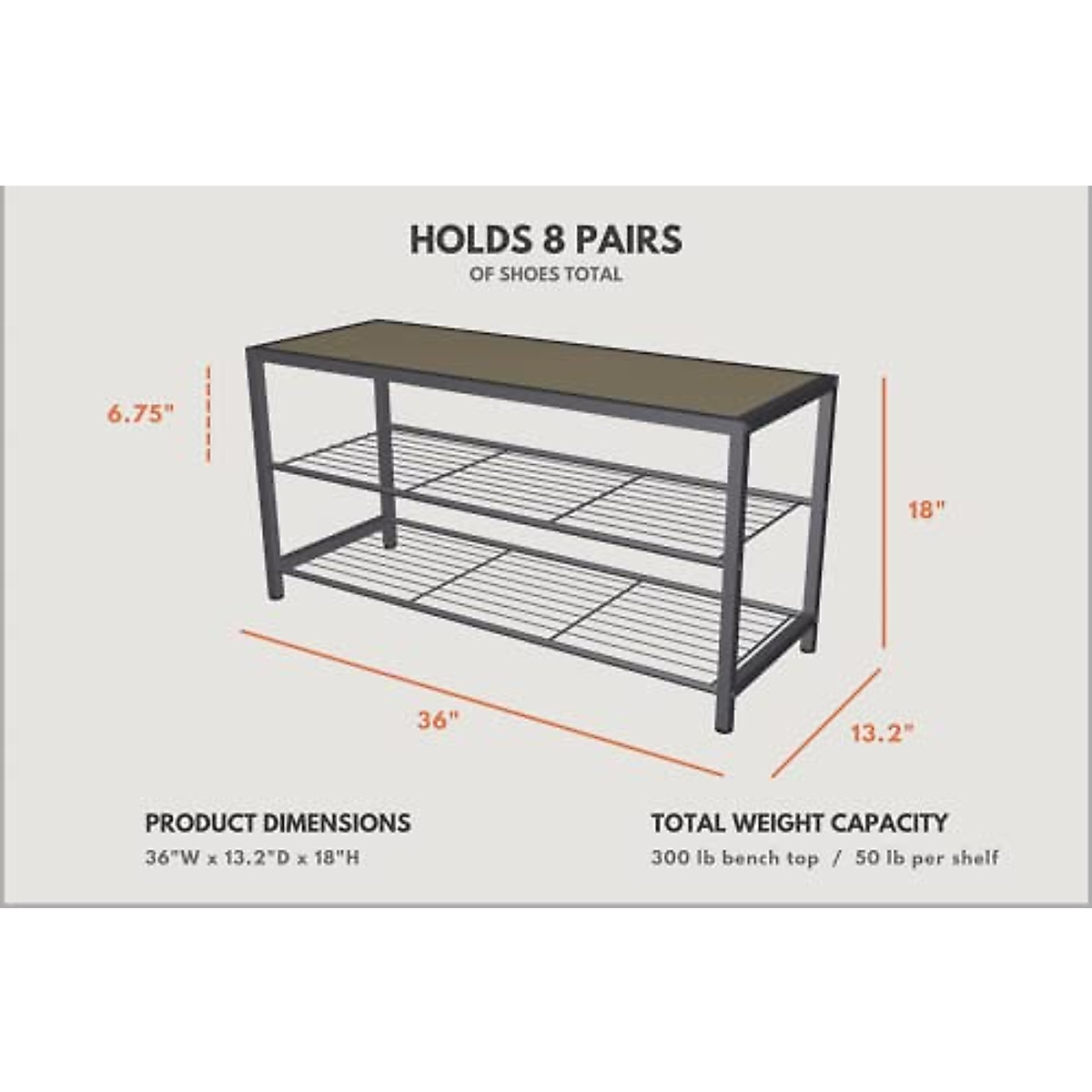 Trinity Shoe Bench with Wire Shelves