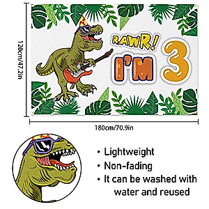 PAKBOOM Rawr I'm 3 Backdrop Banner - 3rd Third Dinosaur Birthday Decorations Party Supplies for Boys - 3.9 x 5.9ft