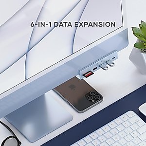 Satechi Clamp Hub USB-C – USB-C Data Port, USB-A 3.0 Data Ports, Micro/SD Card Reader – for Apple Studio Display and 24-inch iMac M1 2021. Not Compatible with 2020 and Earlier iMac Models (Blue)