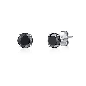 SILBERTALE 925 Sterling Silver Black Cubic Zirconia 3mm-8mm CZ Stud Earrings Men Women