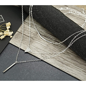 FINREZIO 12 PCS Gold Plated Layered Necklace for Women Sexy Long Choker Chain Y Necklace Bar Feather Pendent Necklace Sets Silver Tone