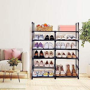6 Tier Shoe Rack Storage Organizer, 20-22 Pairs Metal Shoe Rack for Entryway, Shoe Stand Free Standing Shoe Rack for Closet, Space Saving Shoe Organizer Shoe Storage for Living Room Bedroom Hallway