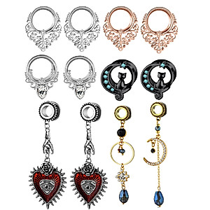 TIANCI FBYJS 6 Pairs Fashion Dangle Gauges for Ears Double Flared Ear Tunnels Plugs Body Piercing Stretchers Earrings 2g 00g Women Men 6mm