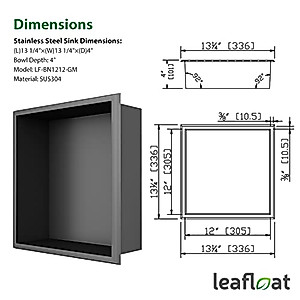 leafloat Black Nano Bath Niche Stainless Steel, 12"x12"x4", Signle Layer, Recessed, 18 Gauge T304 Stainless Steel, Satin Finish,Bathroom Recessed Niche, cUPC Listed