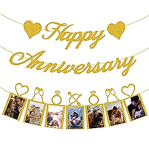 Happy Anniversary Party Decorations - Happy Anniversary Banner and Photo Banner for Wedding Anniversary Party decor