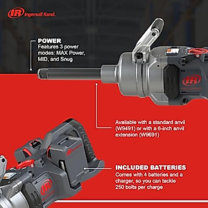 Ingersoll Rand W9691-K4E W9000 Series 20-Volt 1-Inch Cordless Impact Wrench Kit with Charger and 6-Inch Extended Anvil